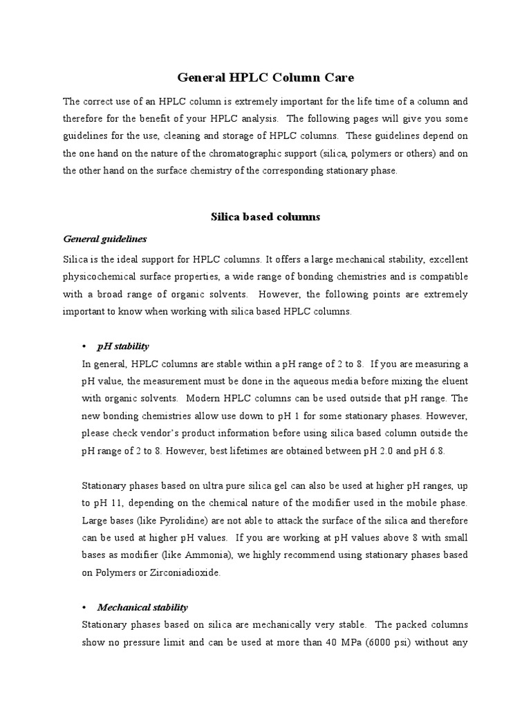 HPLC Column Care and Maintenance Guide | PDF | Home & Garden | Science ...