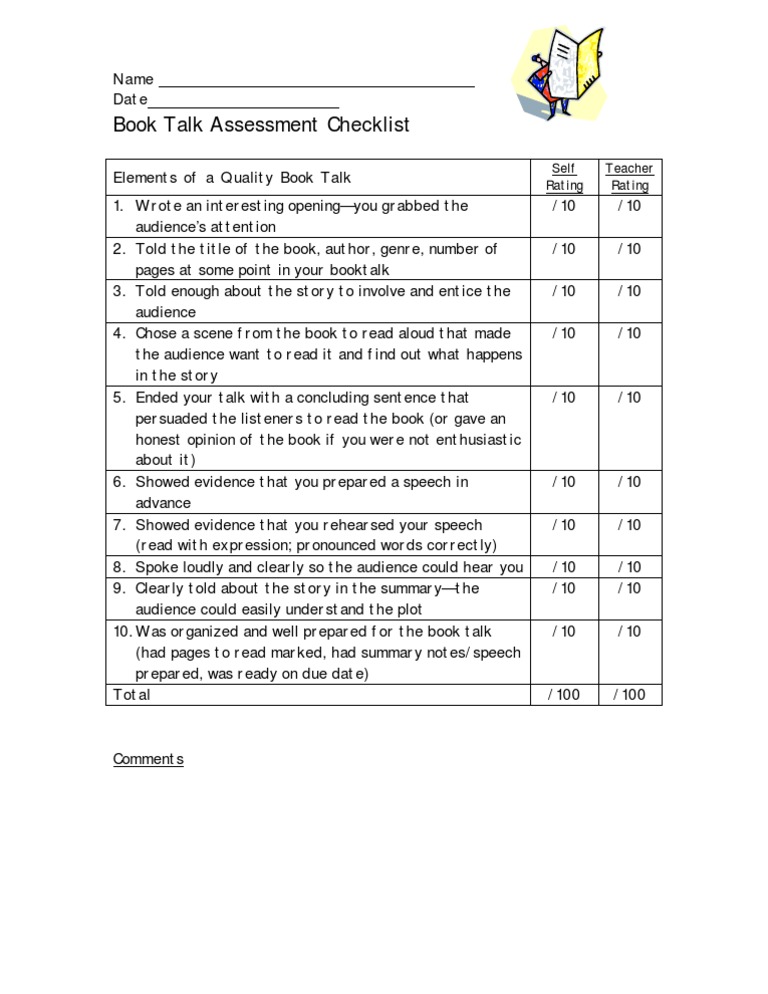 Book Talk Assessment Checklist | PDF | Foreign Language Studies