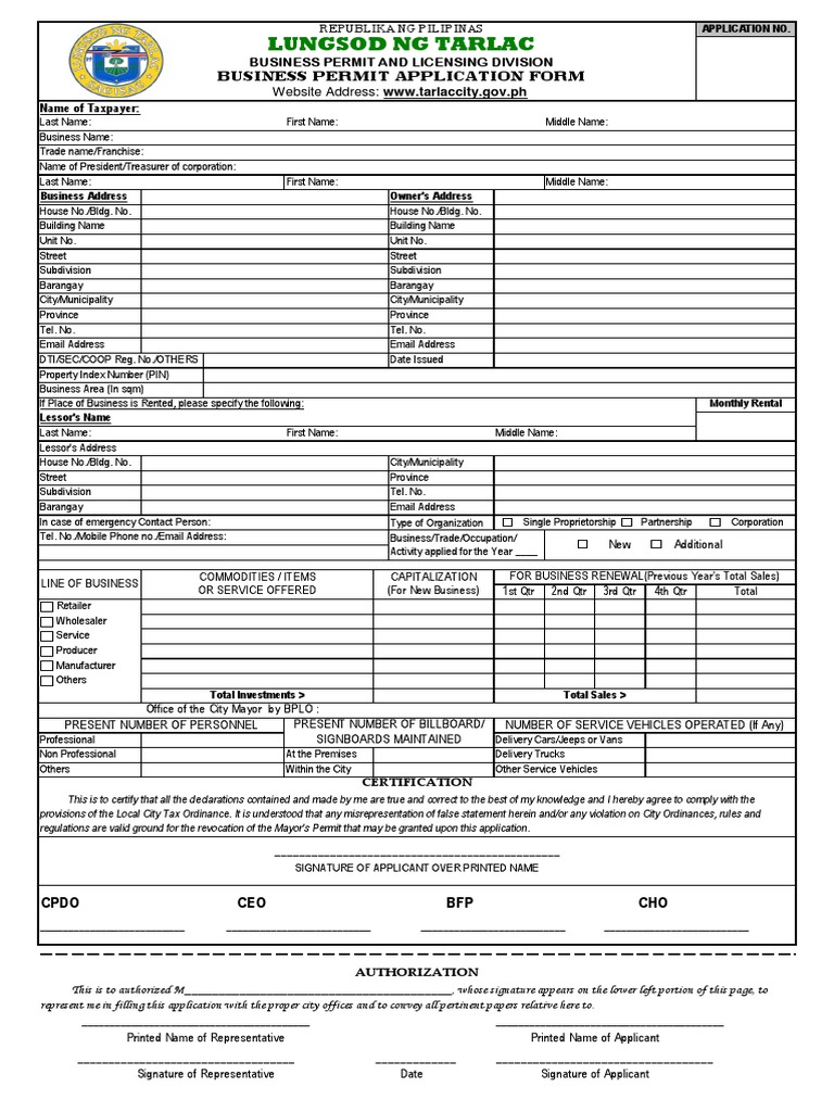 Business Permit Application Form | PDF | Lease | Government
