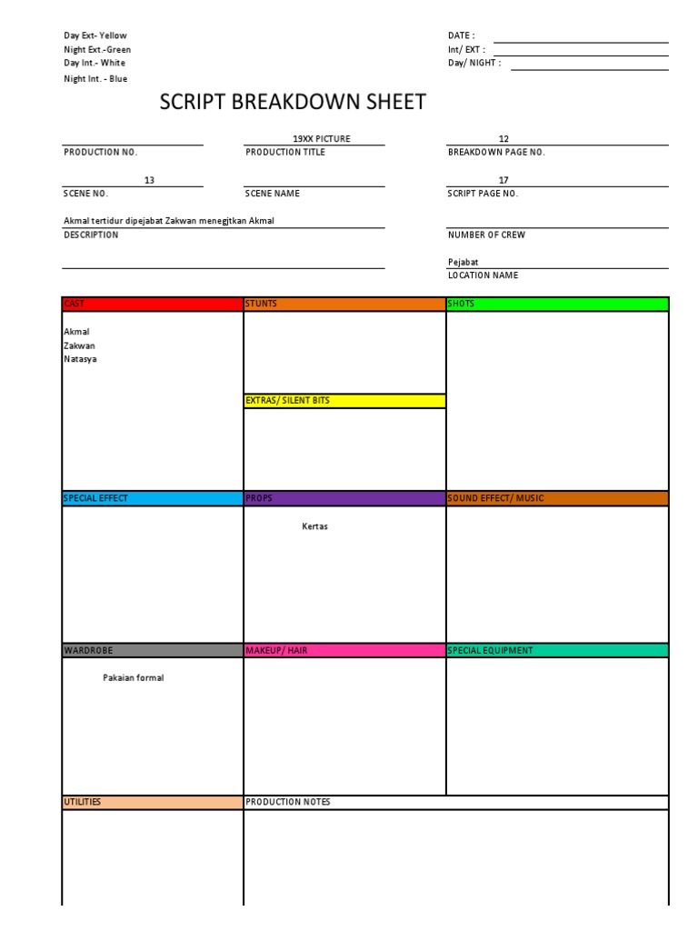 Script Breakdown Sheet Template | PDF | Business | Games & Activities