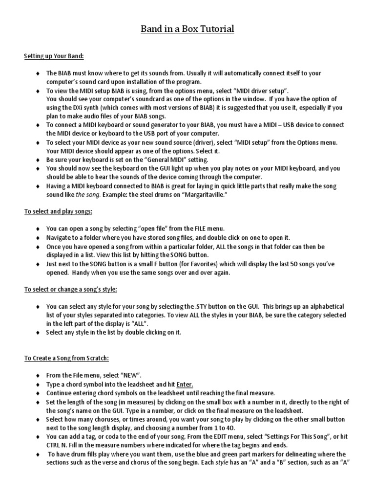 BIAB Tutorial | PDF | Synthesizer | Chord (Music)