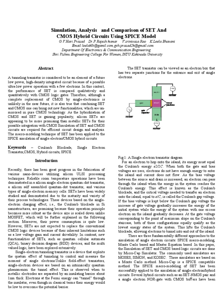 Simulation Analysis And Comparison Of Set And Cmos Hybrid Circuits