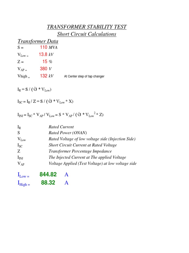 Transformer Stability Test Short Circuit Calculatios | PDF