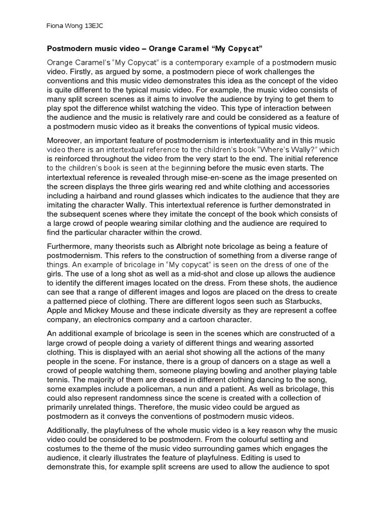 Media - Postmodern Music Video Essay | PDF | Clothing | Intertextuality
