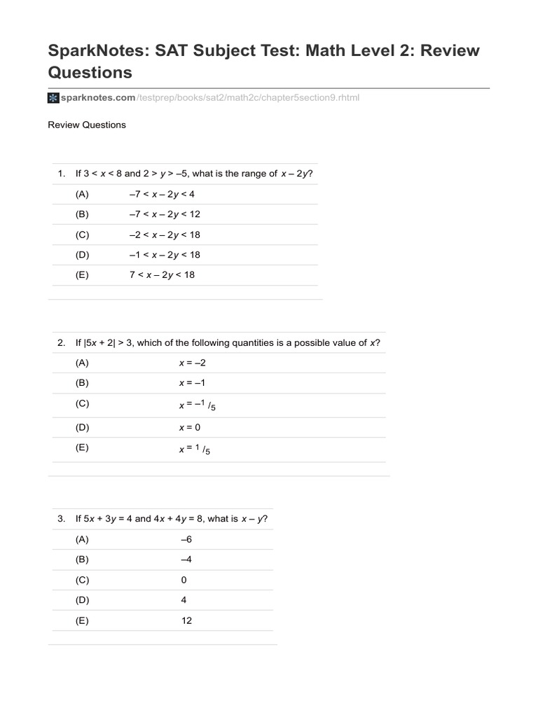 Sparknotes.com-SparkNotes SAT Subject Test Math Level 2 Review Questions