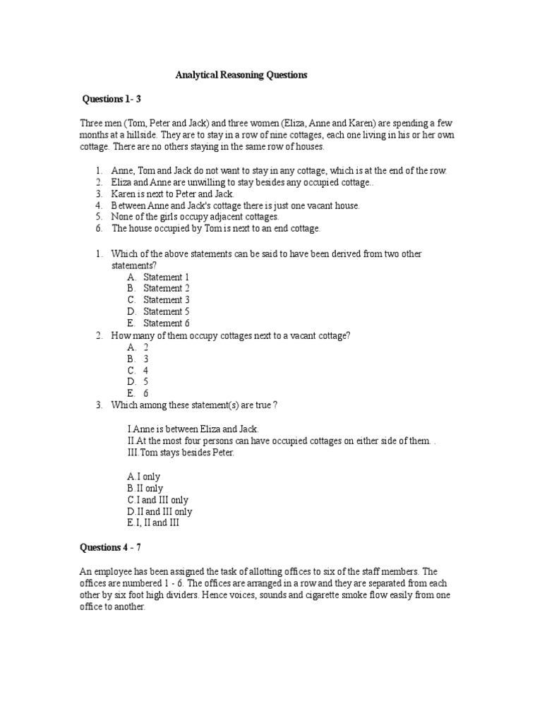 Analytical Reasoning Questions | PDF | Malaria | Criticism