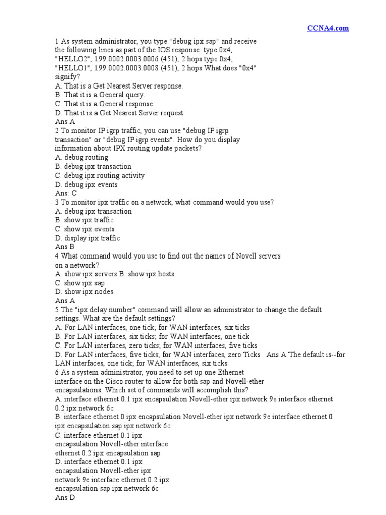 1000 CCNA Questions and Answers | PDF | Internet Protocol Suite | Router (Computing)