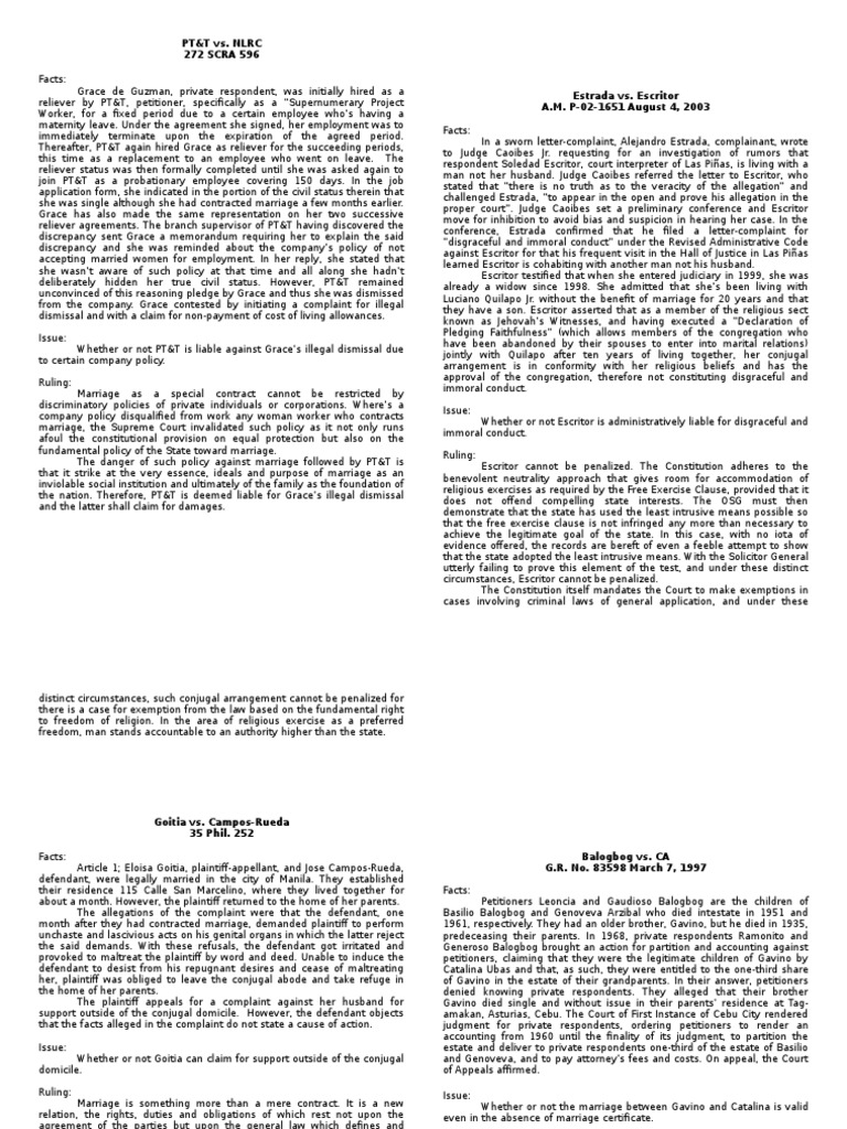 Family Code Case Digests | PDF | Divorce | Adultery