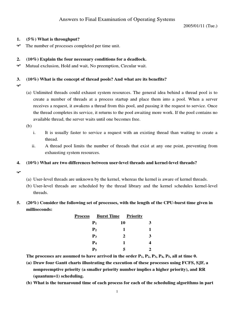 Answers To Final Exam | PDF | Thread (Computing) | Scheduling (Computing)
