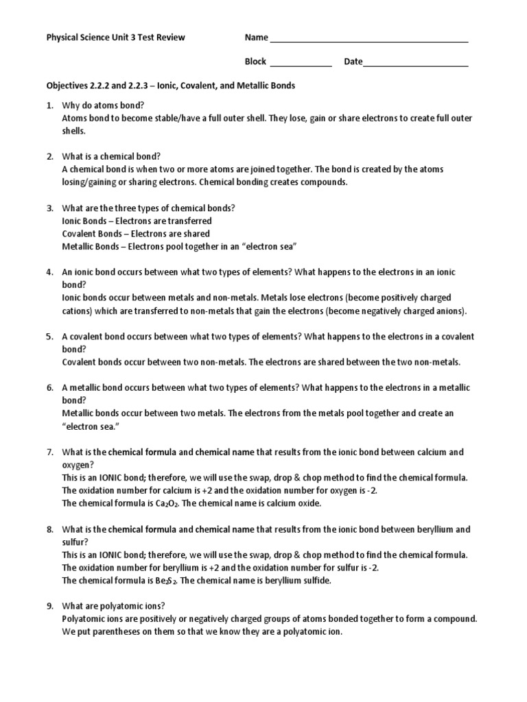 Unit 3 Chemical Bonding Review | PDF | Ionic Bonding | Covalent Bond