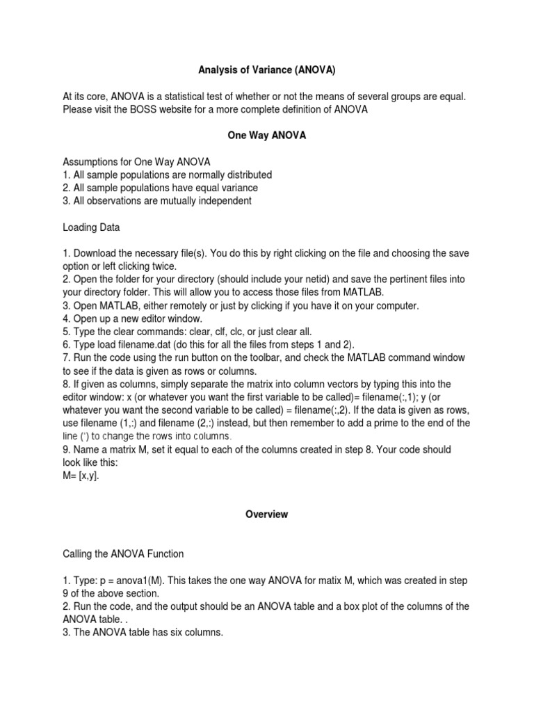 ANOVA Matlab Instructions | PDF | Analysis Of Variance | F Test