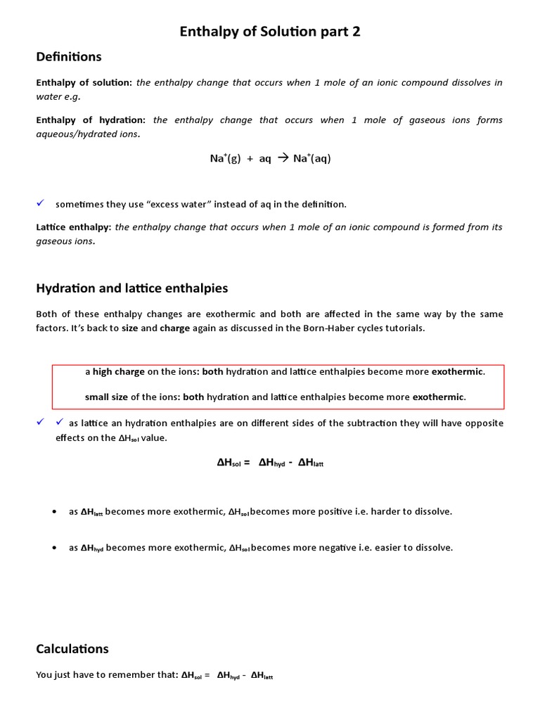 Enthalpy of Solution Part 2 Edexcel | PDF | Solvation | Solution