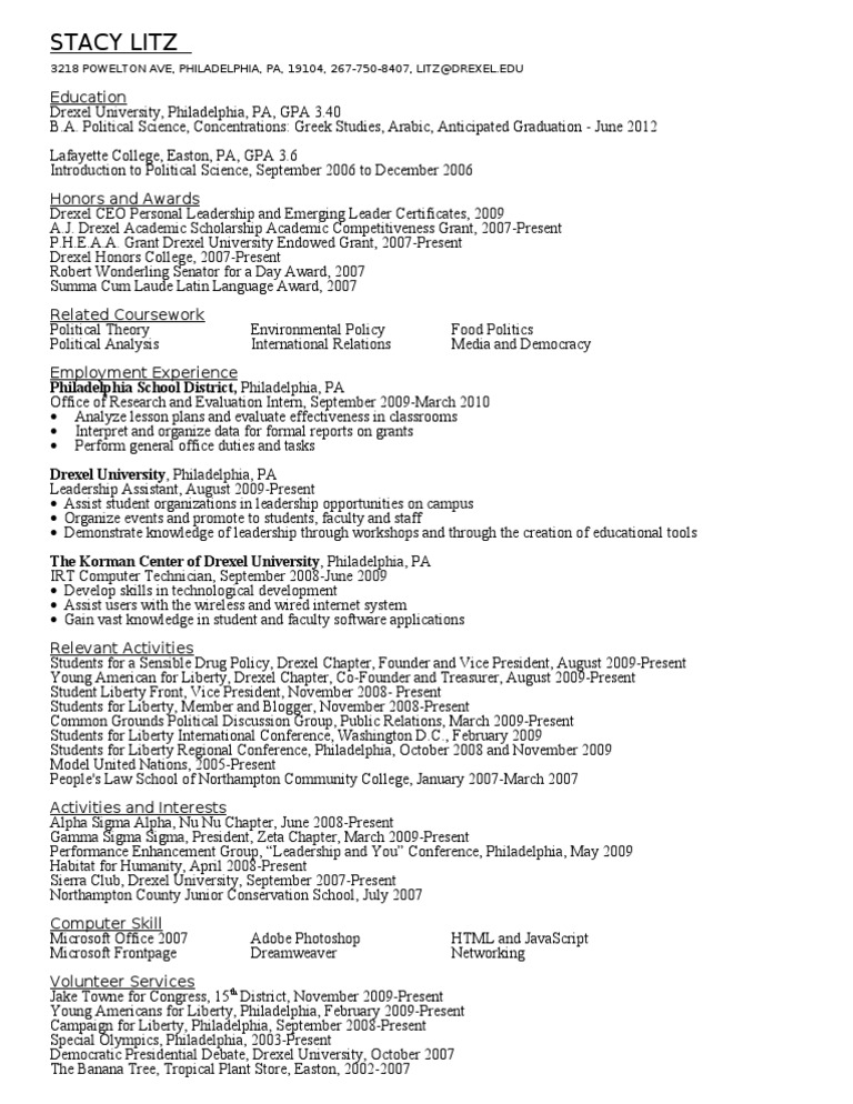 Stacy Litz Resume | PDF | Leadership | Science