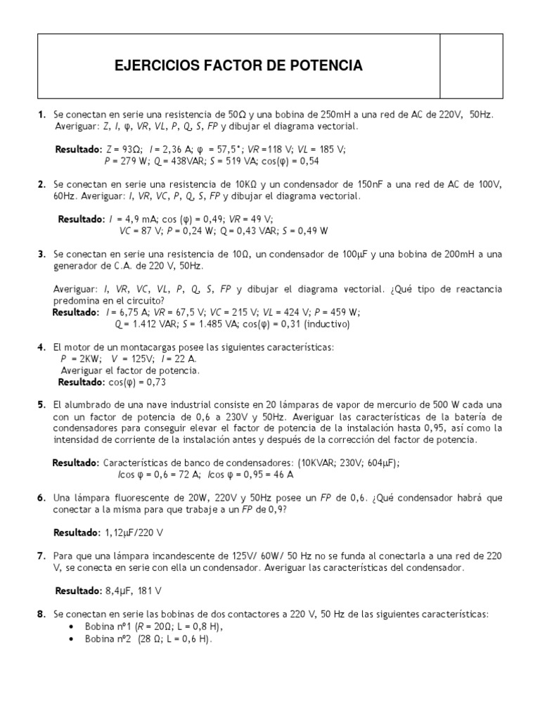 06 Ejercicios FP | PDF | Energia electrica | Inductor