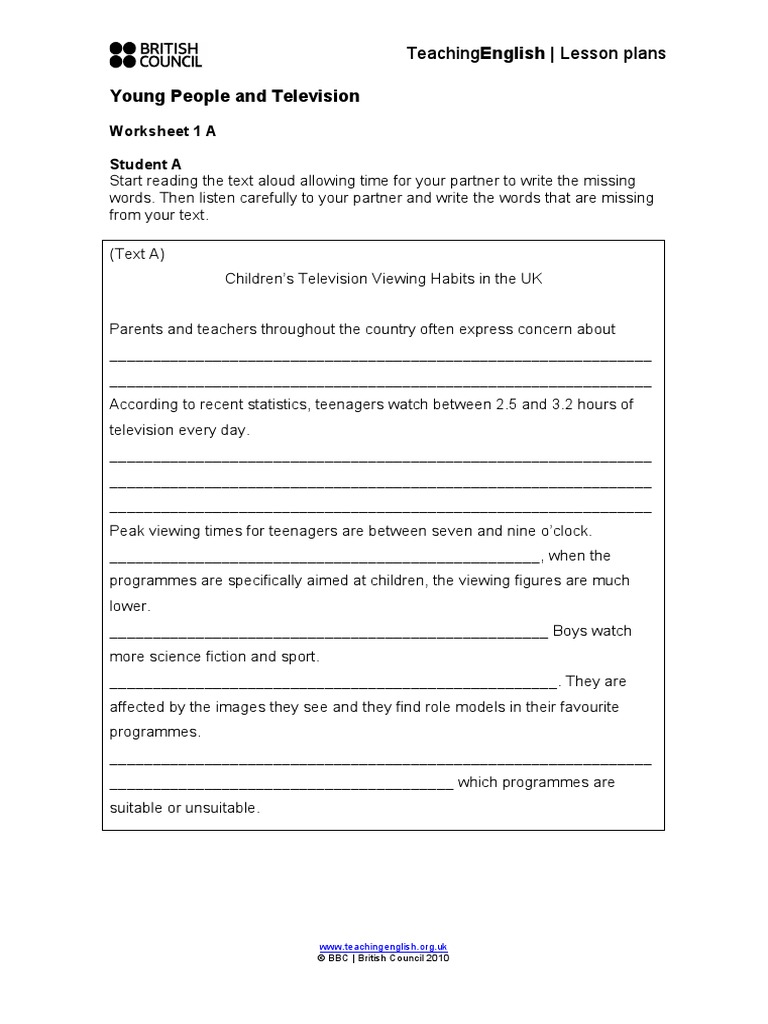 Young People Television Worksheets | PDF | Bbc | Television