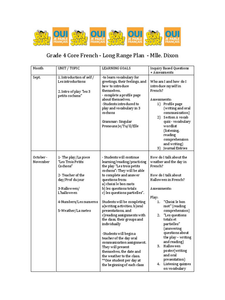 Grade 4 Core French | PDF | Languages
