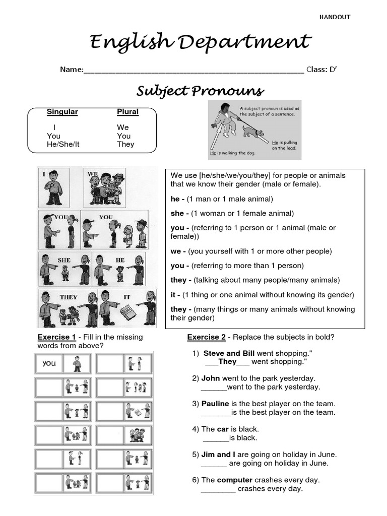 Subject and Object Pronouns Worksheet | PDF | Language Arts & Discipline
