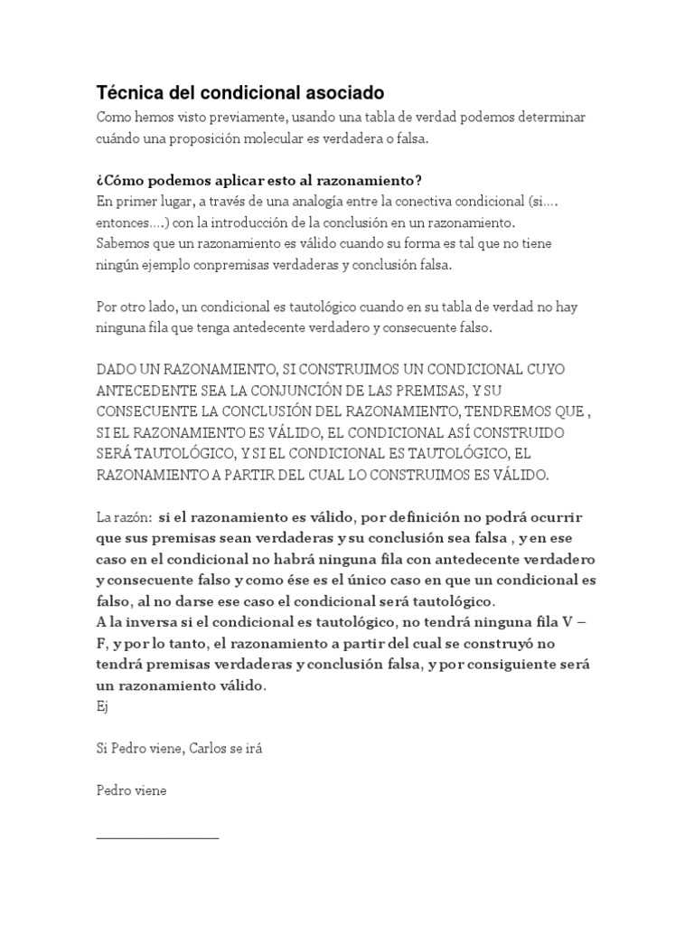 Técnica Del Condicional | PDF | Lógica | Consecuencia Lógica