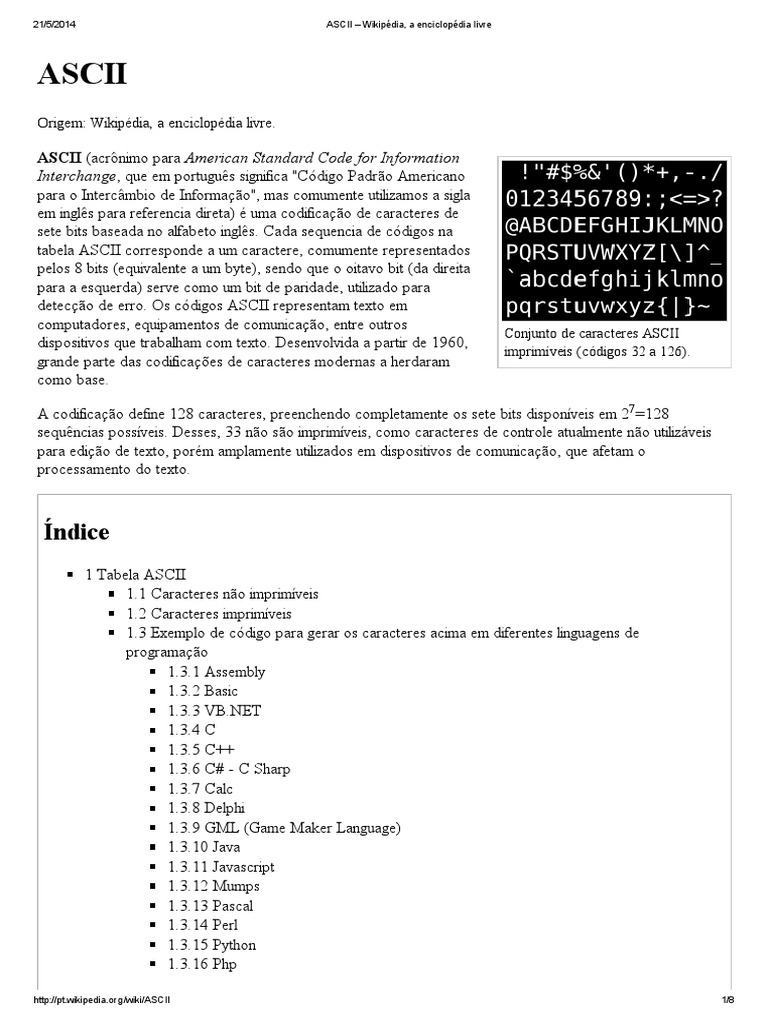 ASCII - Wikipédia, A Enciclopédia Livre | PDF | Ascii | Texto