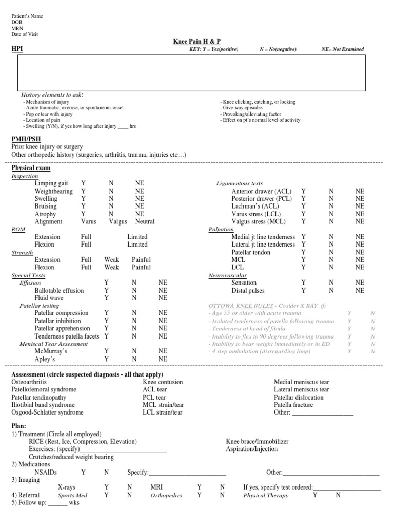 Knee Exam | PDF | Knee | Musculoskeletal Disorders