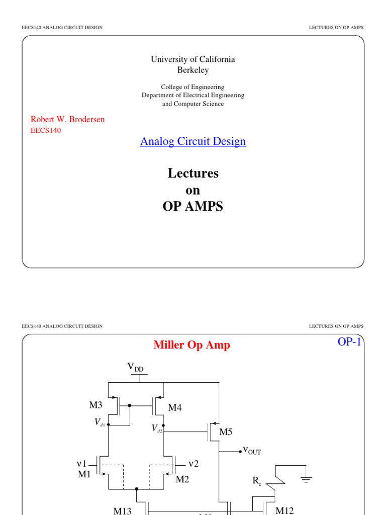 Lectures On Op Amps: Analog Circuit Design | PDF | Operational Amplifier | Analog Circuits