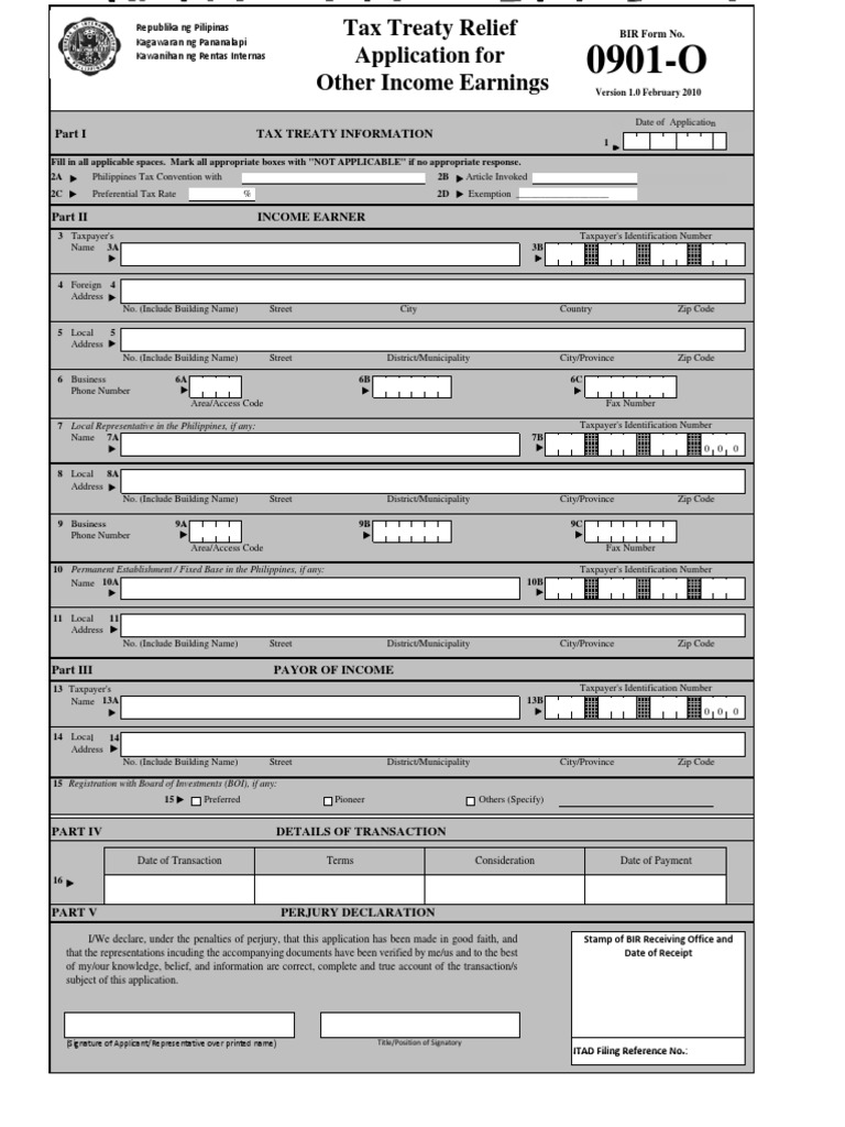 BIR Form No. 0901-O (Other Income) Bureau of Internal Revenue | PDF | Tax Treaty | Withholding Tax