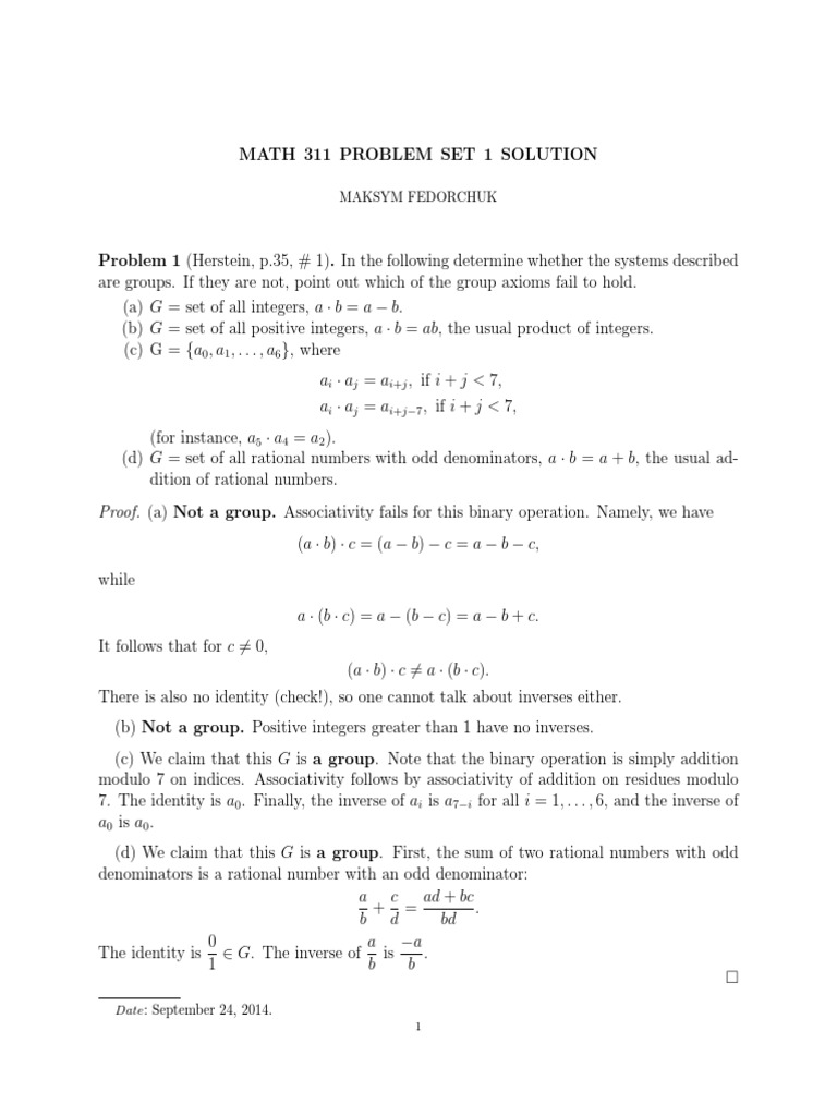 311 PSET 1 Solutions | PDF | Group (Mathematics) | Mathematical Objects