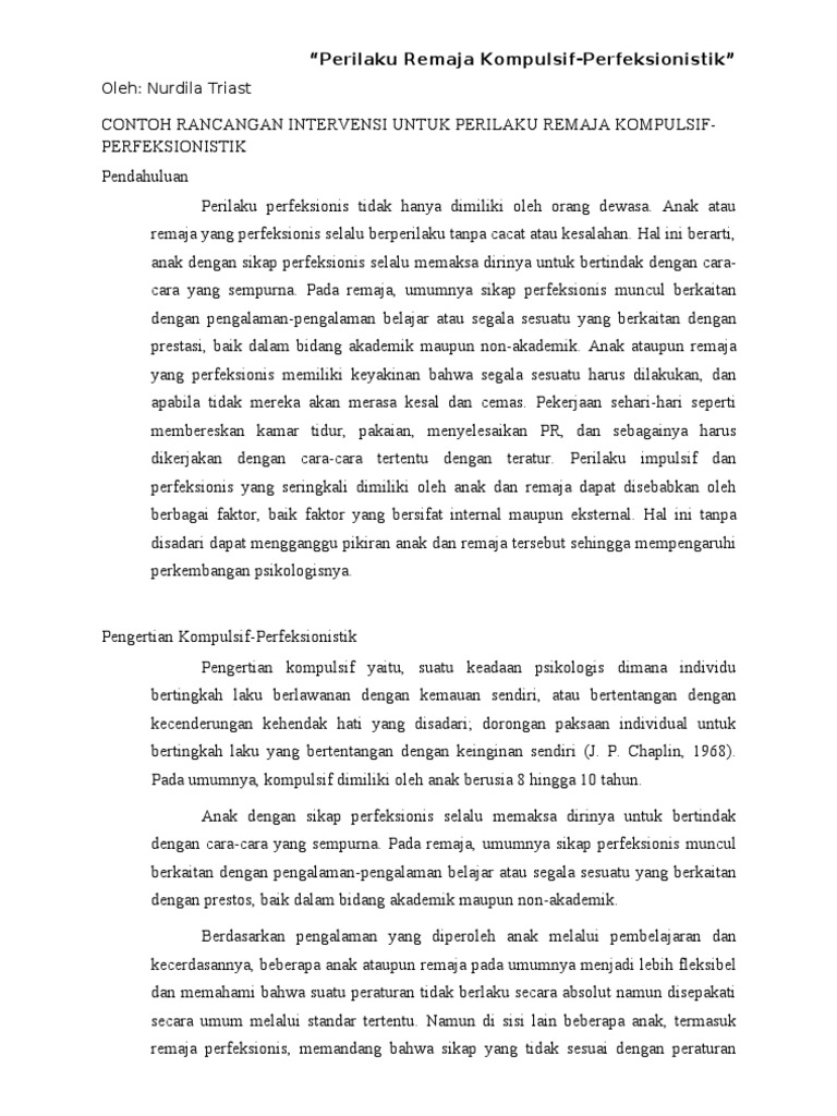 Contoh Rancangan Intervensi Untuk Perilaku Remaja Kompulsif | PDF ...