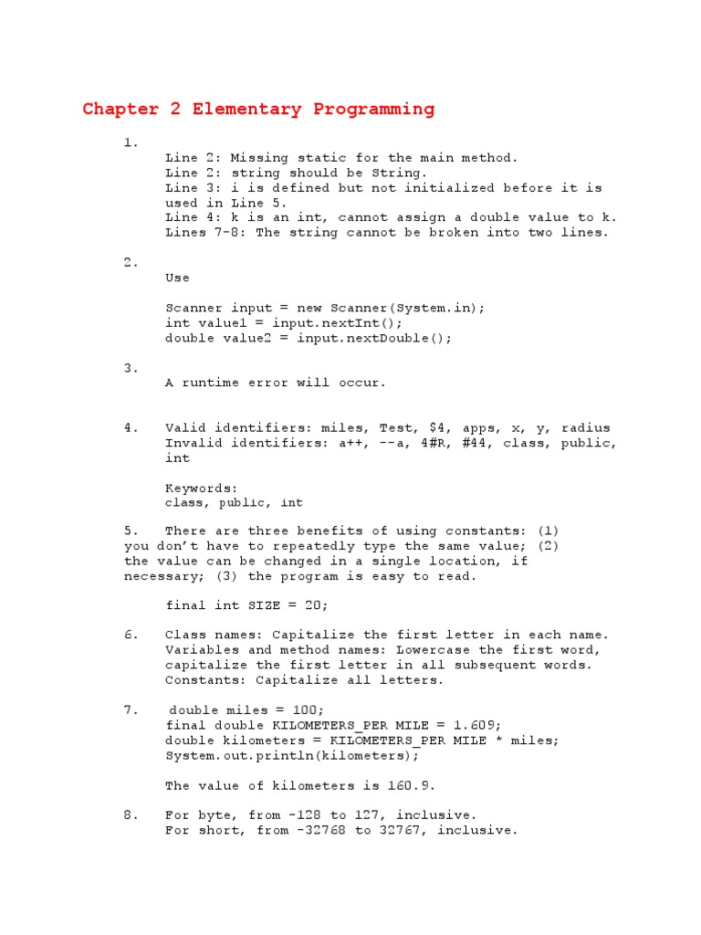Chapter 2 Elementary Programming: Class, Public, Int | PDF | Integer (Computer Science) | String ...