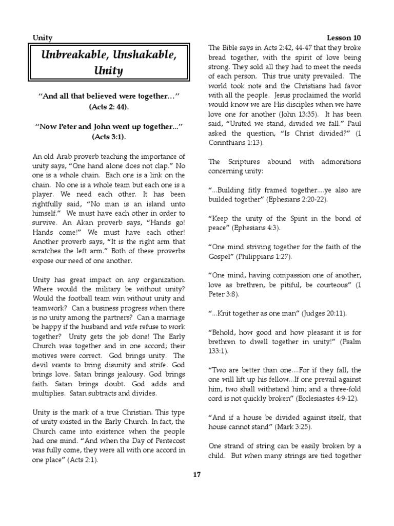 Unbreakable Unshakable Unity | Download Free PDF | Acts Of The Apostles ...