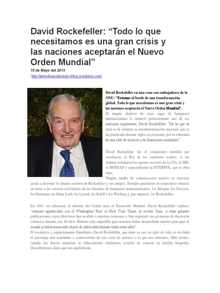 David Rockefeller | PDF | John D. Rockefeller | Fundación Rockefeller