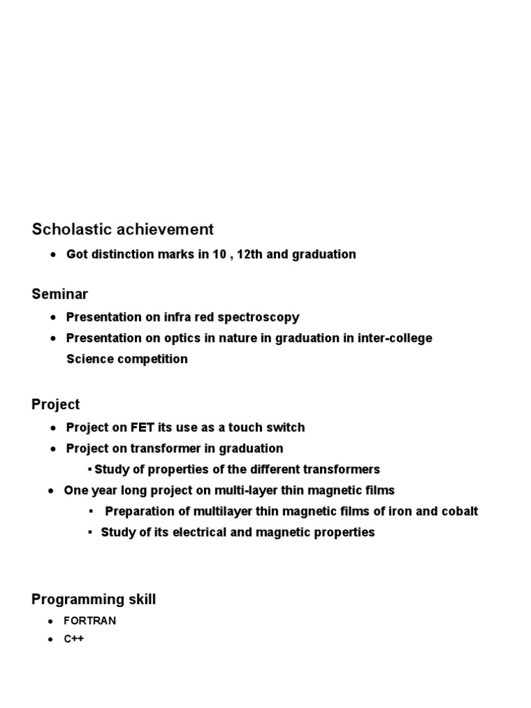 Academic Achievements and Projects Summary | PDF