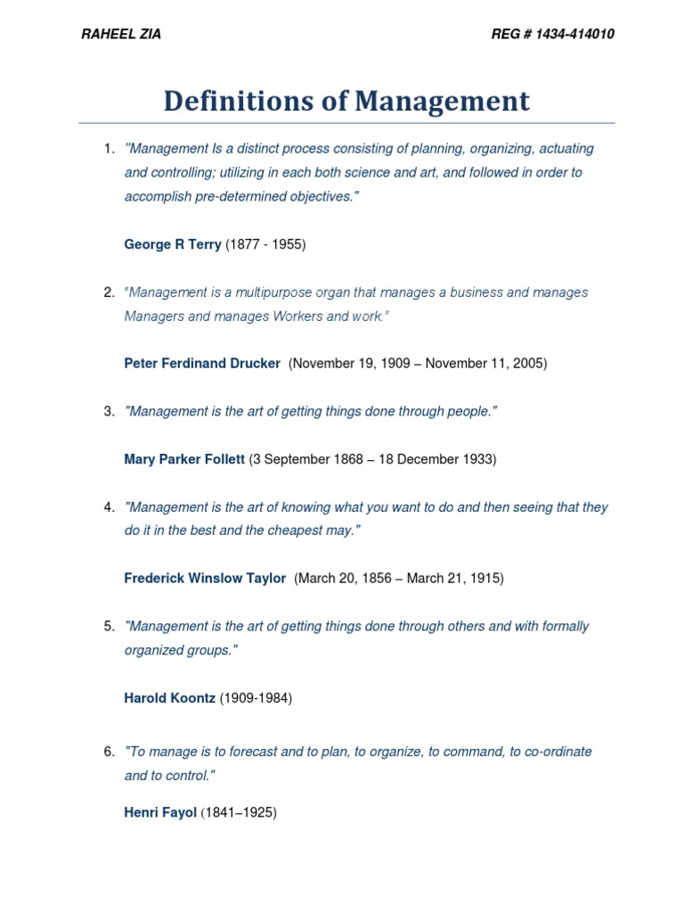 Definitions of Management | PDF