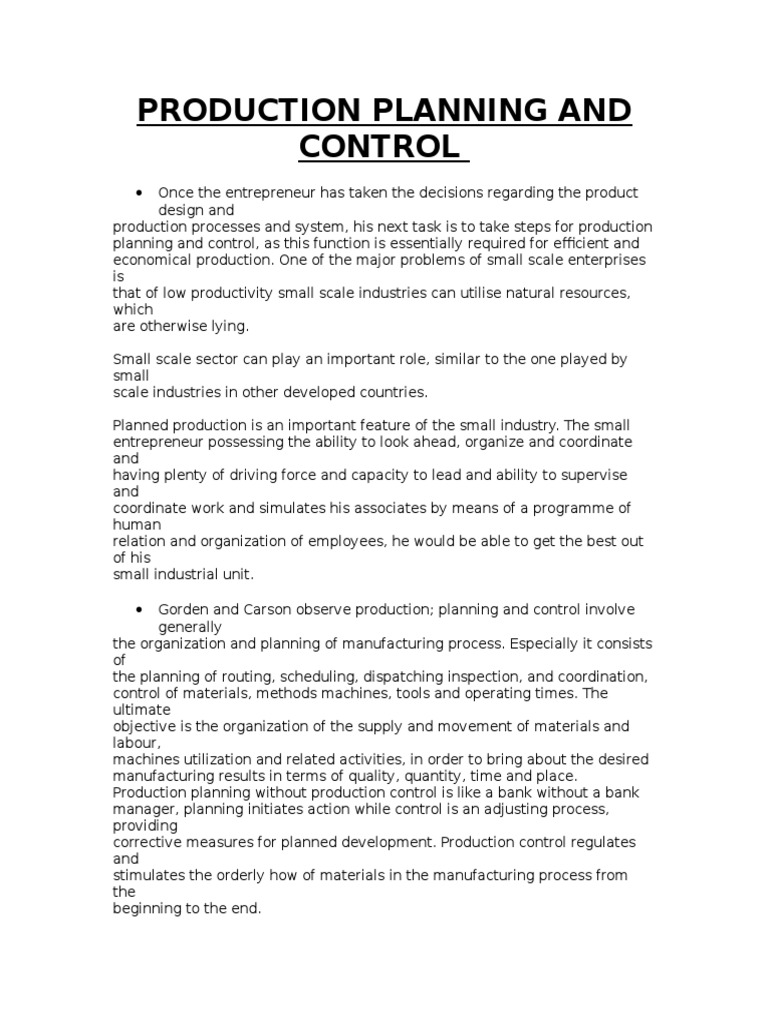 Production Planning and Control Insights | PDF | Entrepreneurship ...