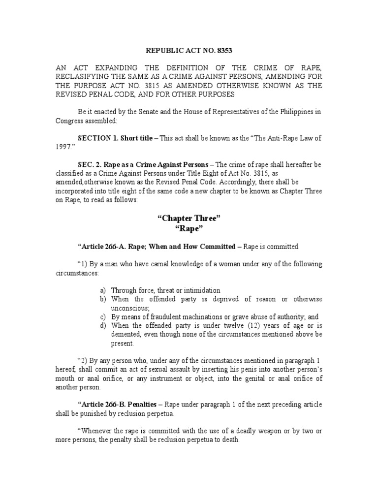 Ra 8353 | PDF | Rape | Victimology