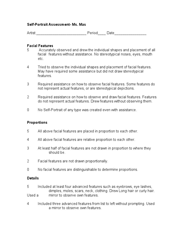 Self-Portrait Assessment Criteria Guide | PDF