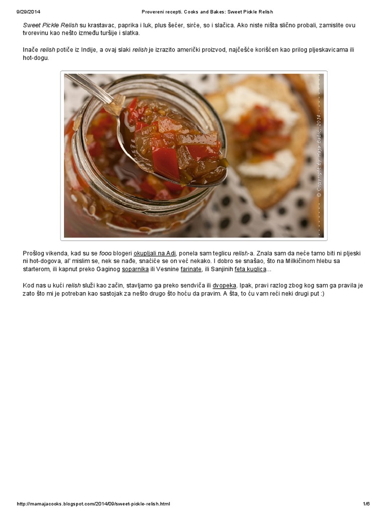 Sweet Pickle Relish Recipe Guide | PDF | Wellness | Lifestyle