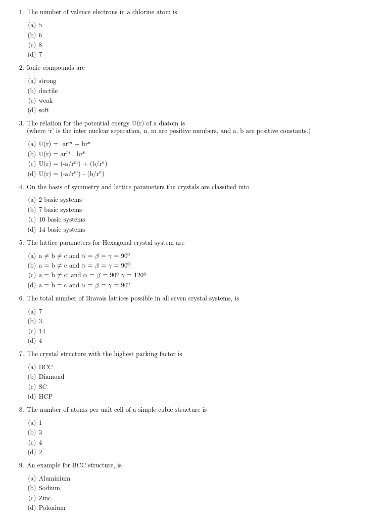 Applied Physics Question Paper 12 | PDF | Crystal Structure ...