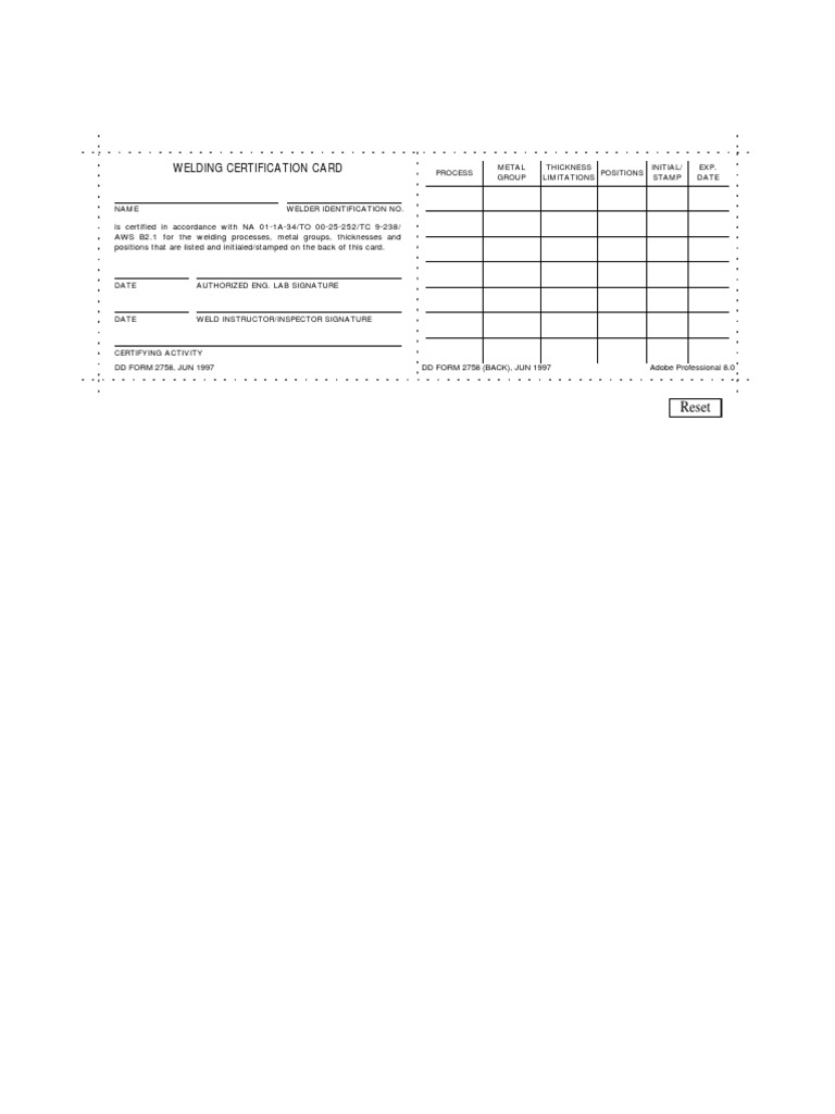 Welding Certification Card: Process Metal Group Thickness Limitations ...