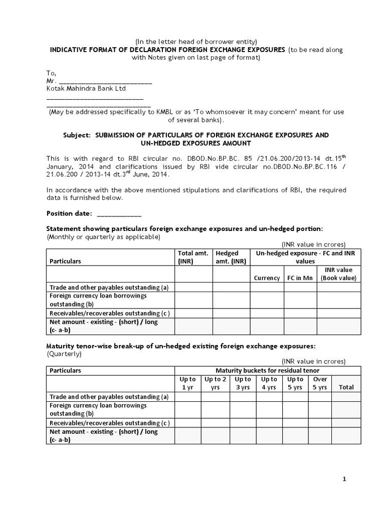 FX Declaration Format From Borrower | PDF | Foreign Exchange Market ...