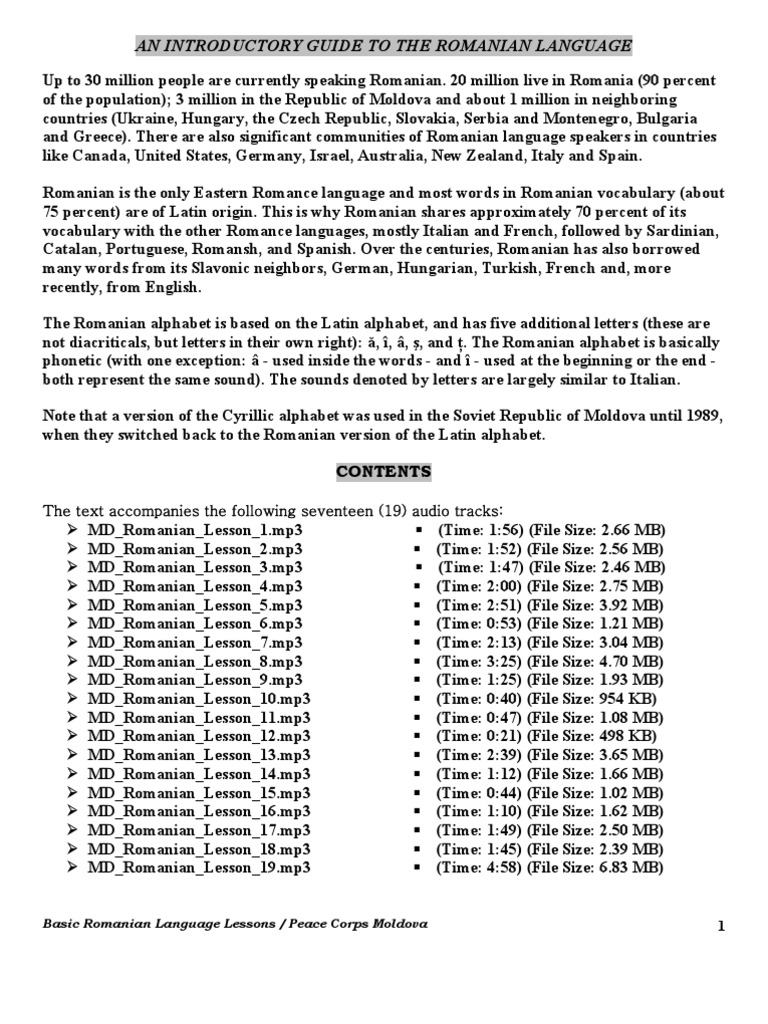 Romanian for Peace Corps Volunteers | PDF | Plural | Linguistic Typology