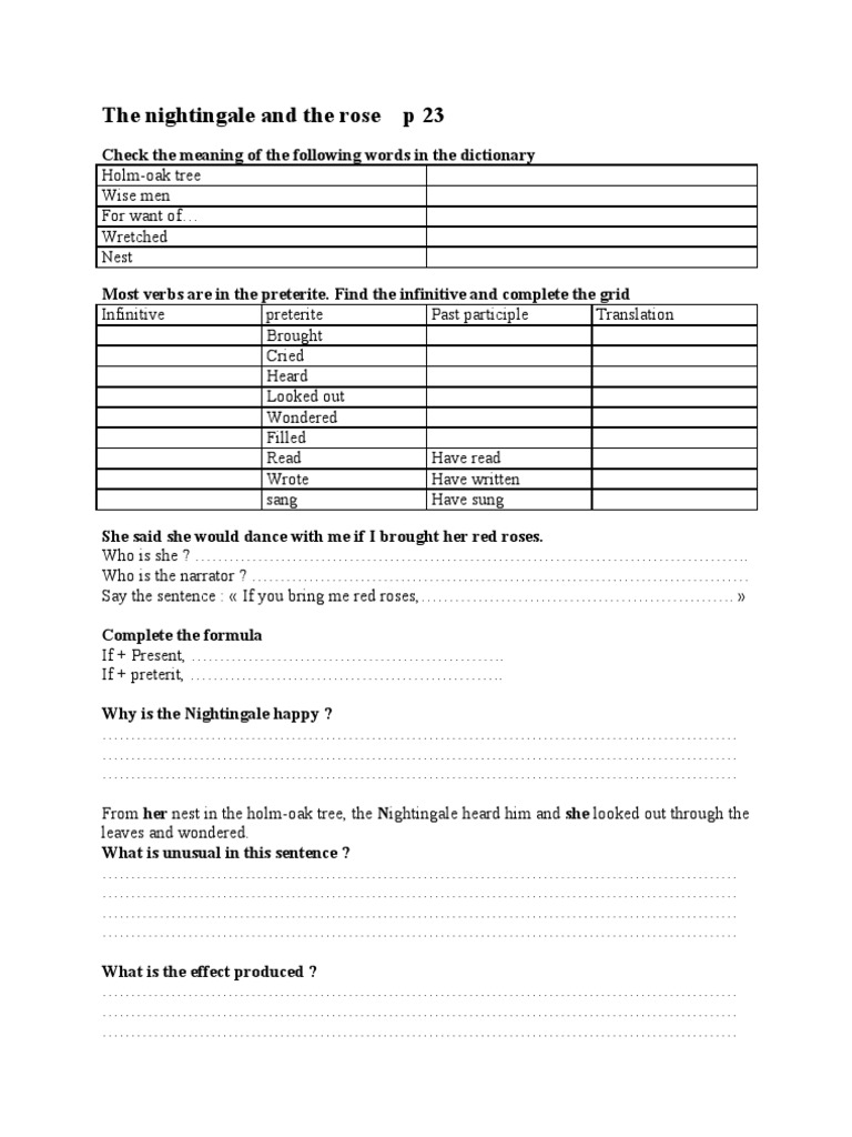 "The Nightingale and the Rose Study Guide" | PDF | Onomastics ...