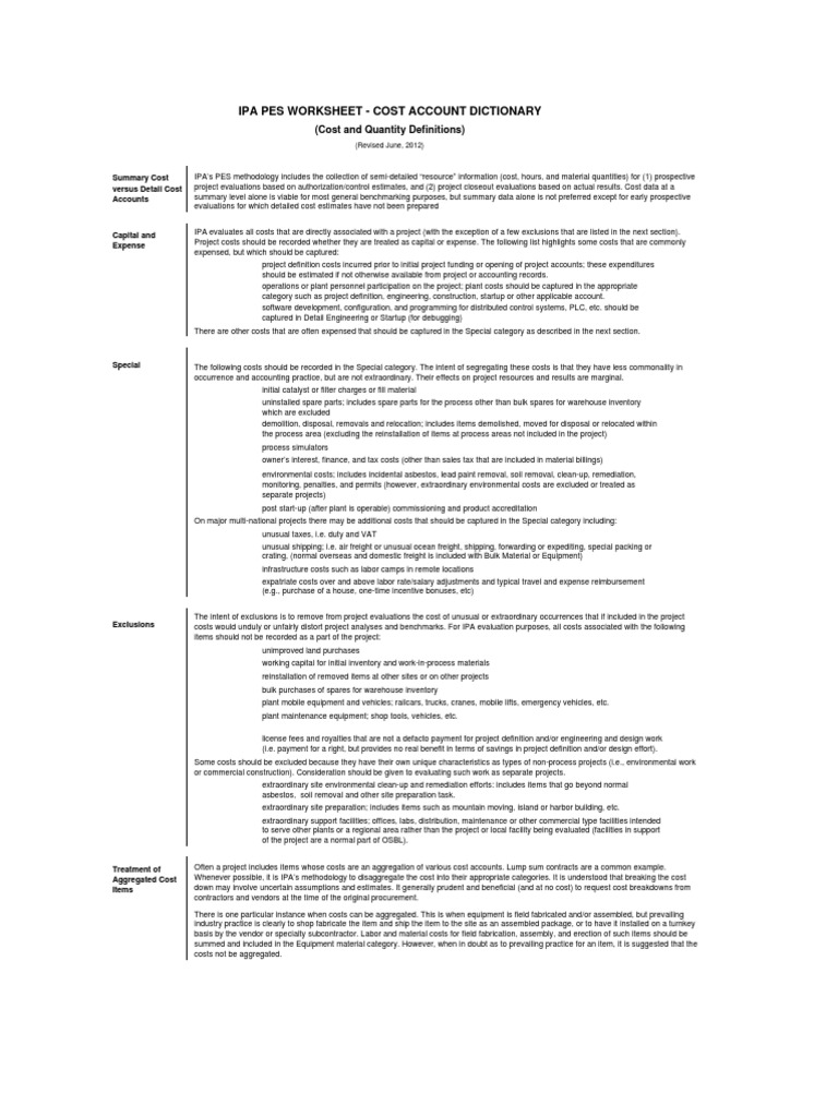IPA Cost Dictionary - Updated Jun 2012 | PDF | Construction Management ...