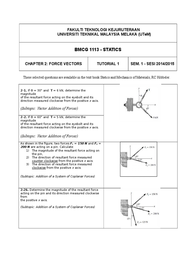 Tutorial 1 - Force Vectors | PDF