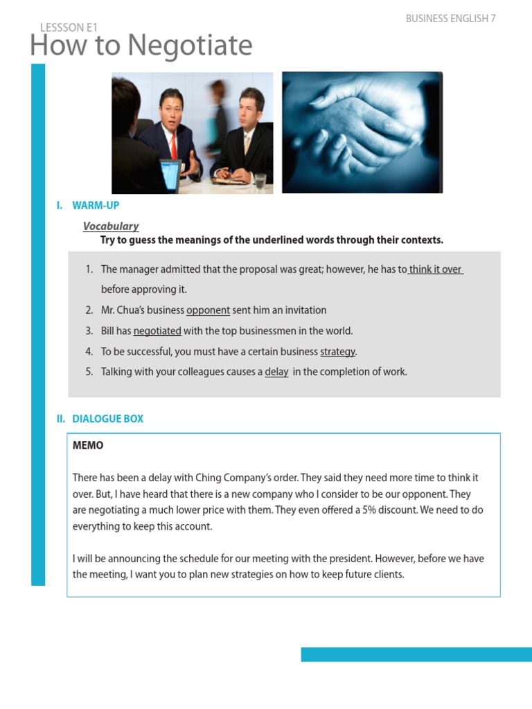 How To Negotiate: Vocabulary | PDF | Adjective | English Language