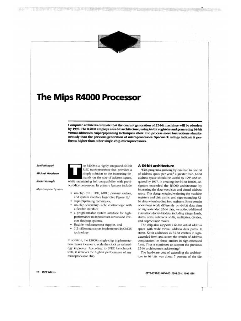 The Mips R4000 Processor | PDF
