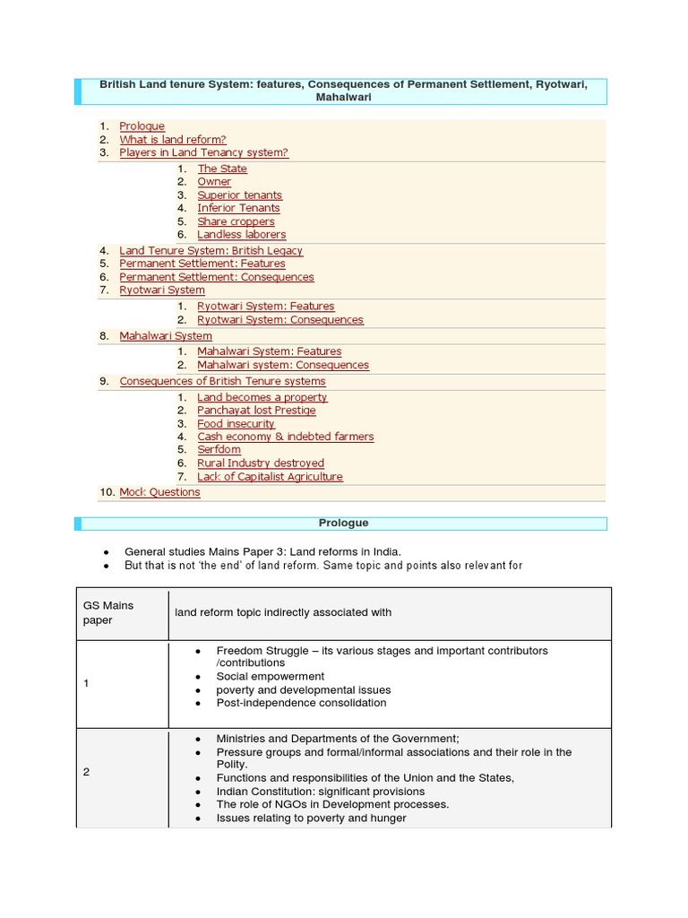 British Land Tenure System | PDF | British Raj | Leasehold Estate