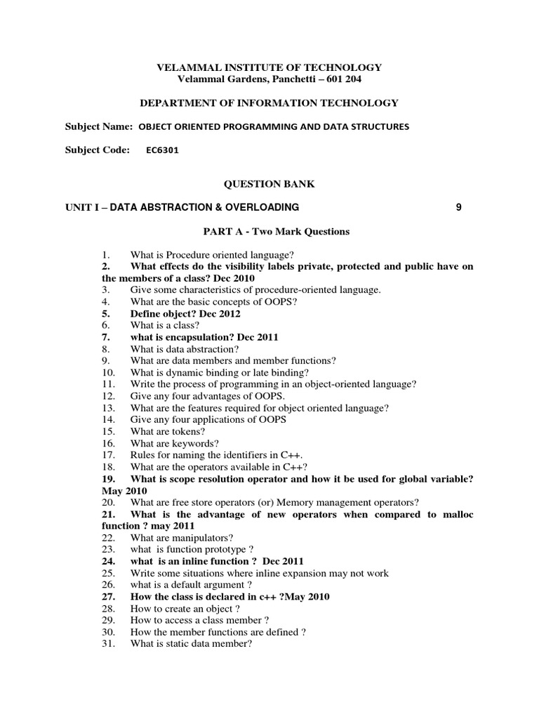 DS & OOPS Question Bank | PDF | C++ | Constructor (Object Oriented Programming)