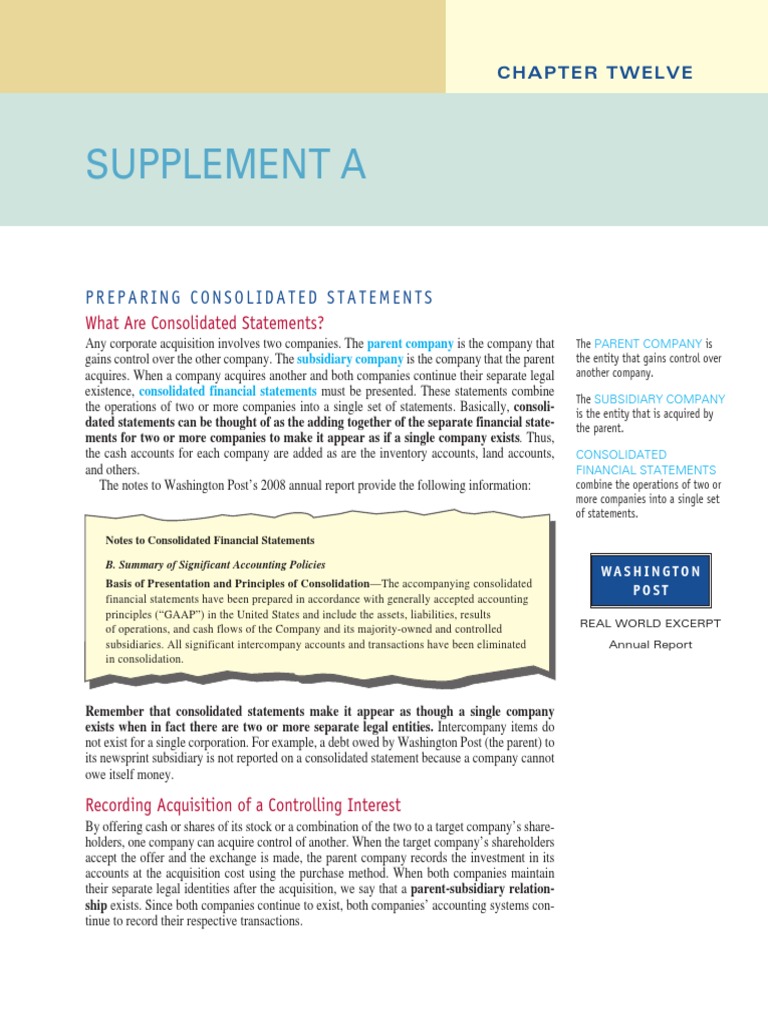 Supplement A: Preparing Consolidated Statements | PDF | Book Value ...