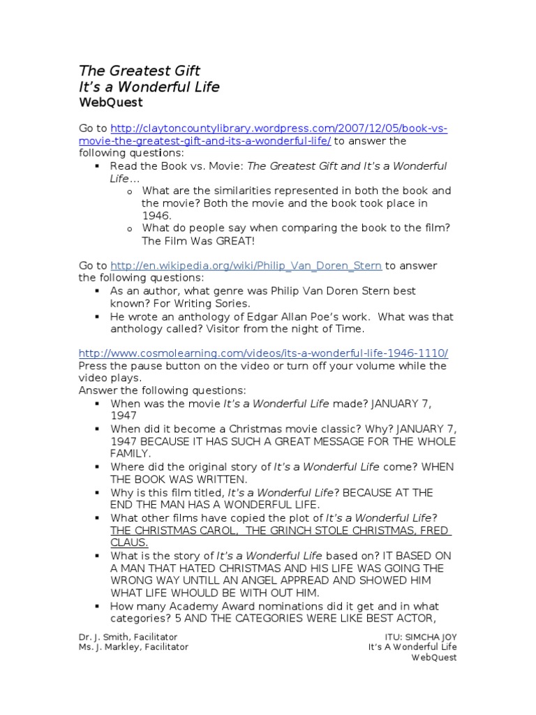 It's a Wonderful Life WebQuest | PDF | Leisure
